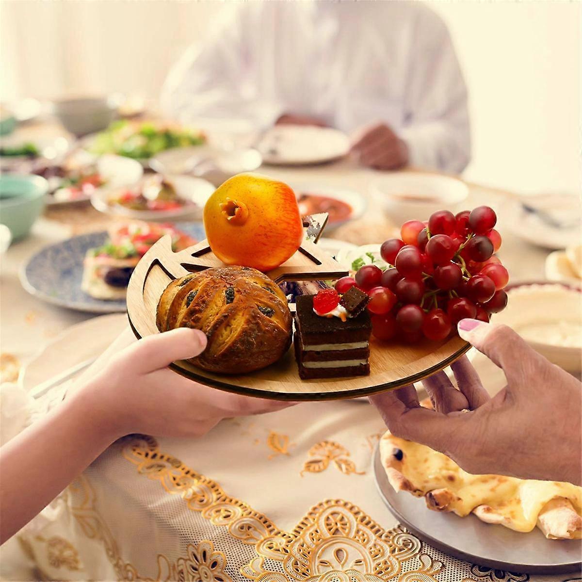 2 Sets Ramadan Wood Tray Moon Wooden Star Tableware Eid Mubarak Party ...