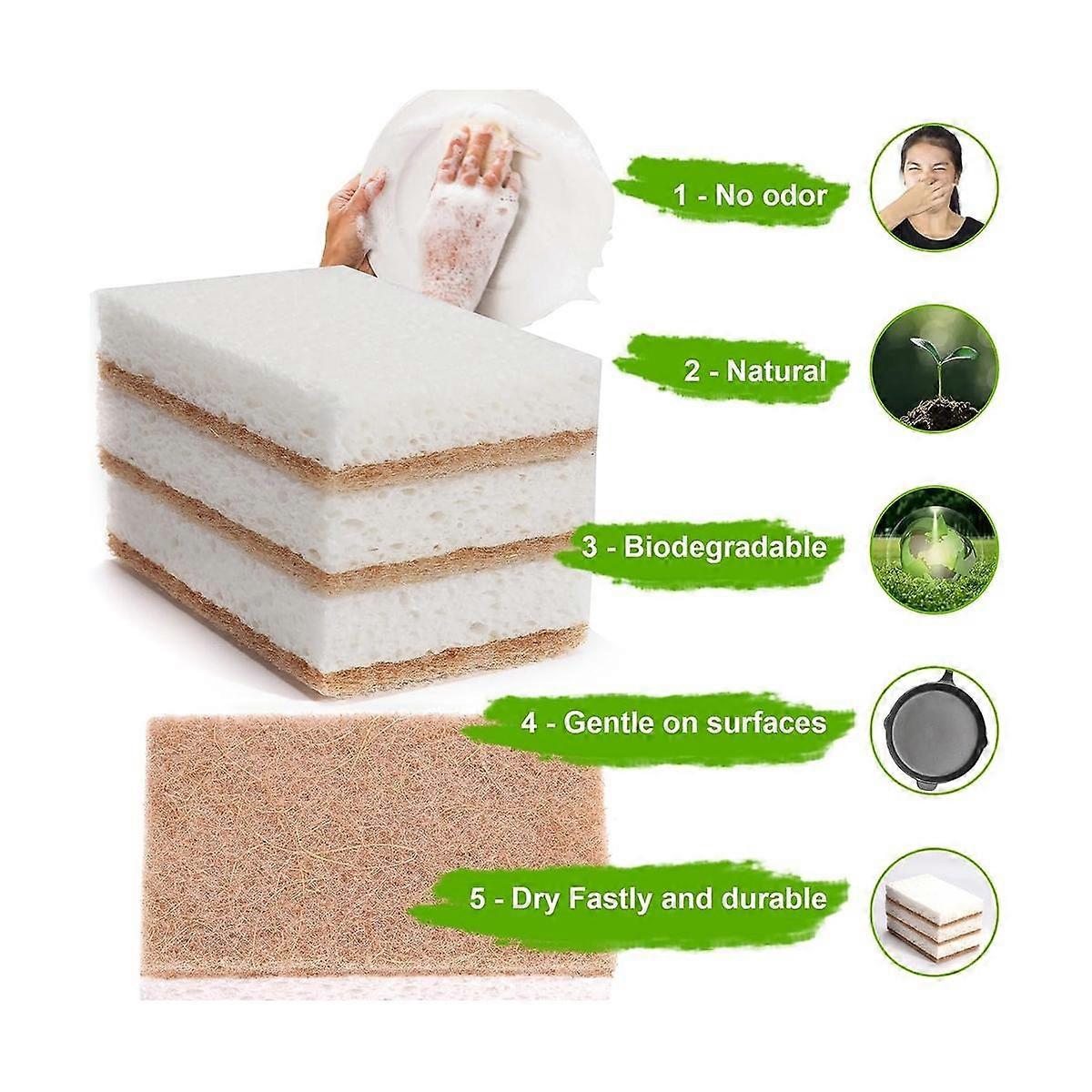 16PCS Biodegradable Compostable Cellulose Kitchen Sponges Coconut ...
