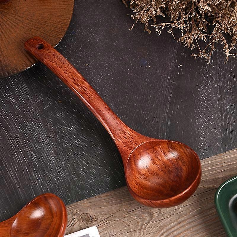 Heat-Resistant Soup Serving Ladle Anti-scald Handle Wood Cooking ...