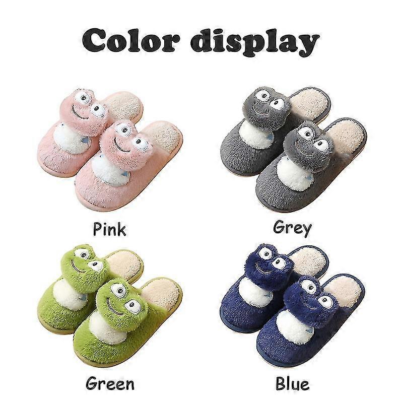 Funny Eyes Frog Slippers Men Women Warm Home Shoes Winter Fur Slides ...