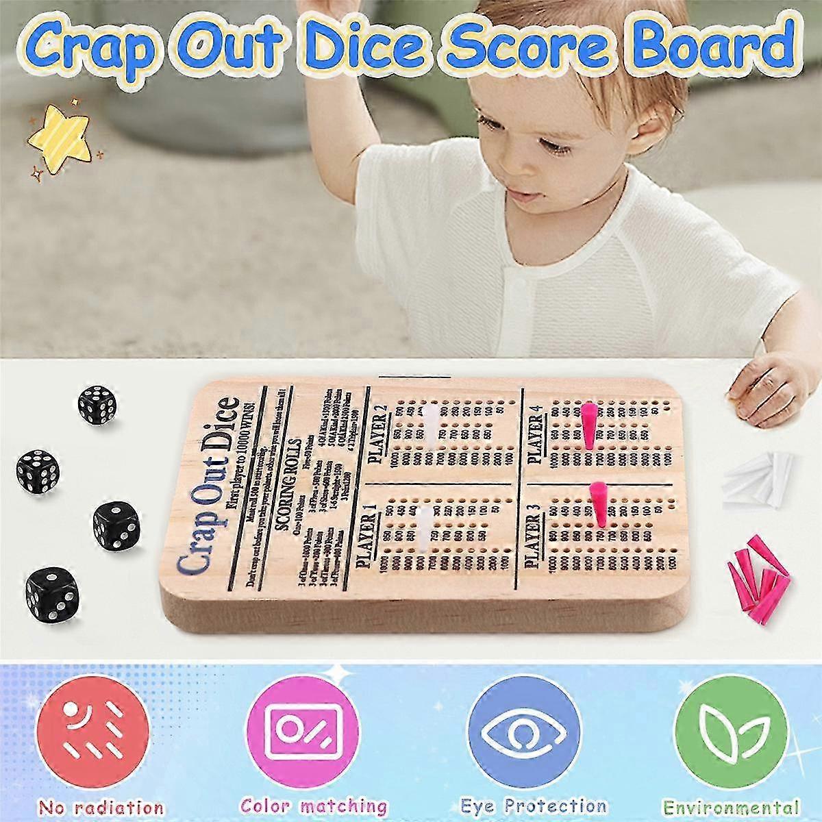 Wooden Crap Out Dice Score Board Classic Family Game Round Funny Dice ...