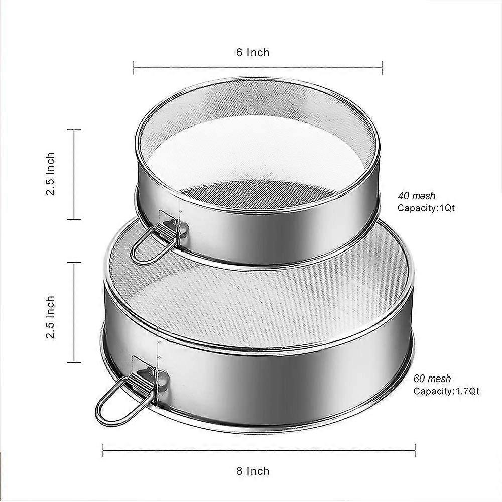 Flour Sieve Fine Kitchen Sieve Mesh Set 15/20 Cm Stainless Steel ...