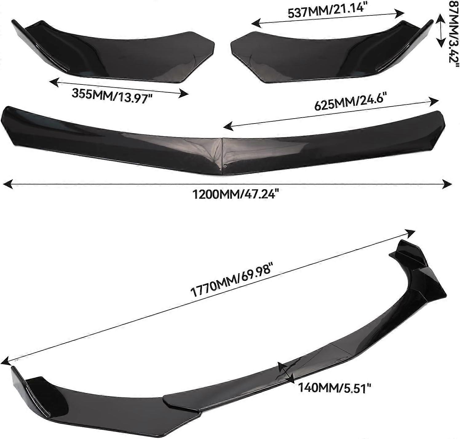 Universal Gloss Black Front Bumper Chin Splitter Spoiler Lip Body Kit ...