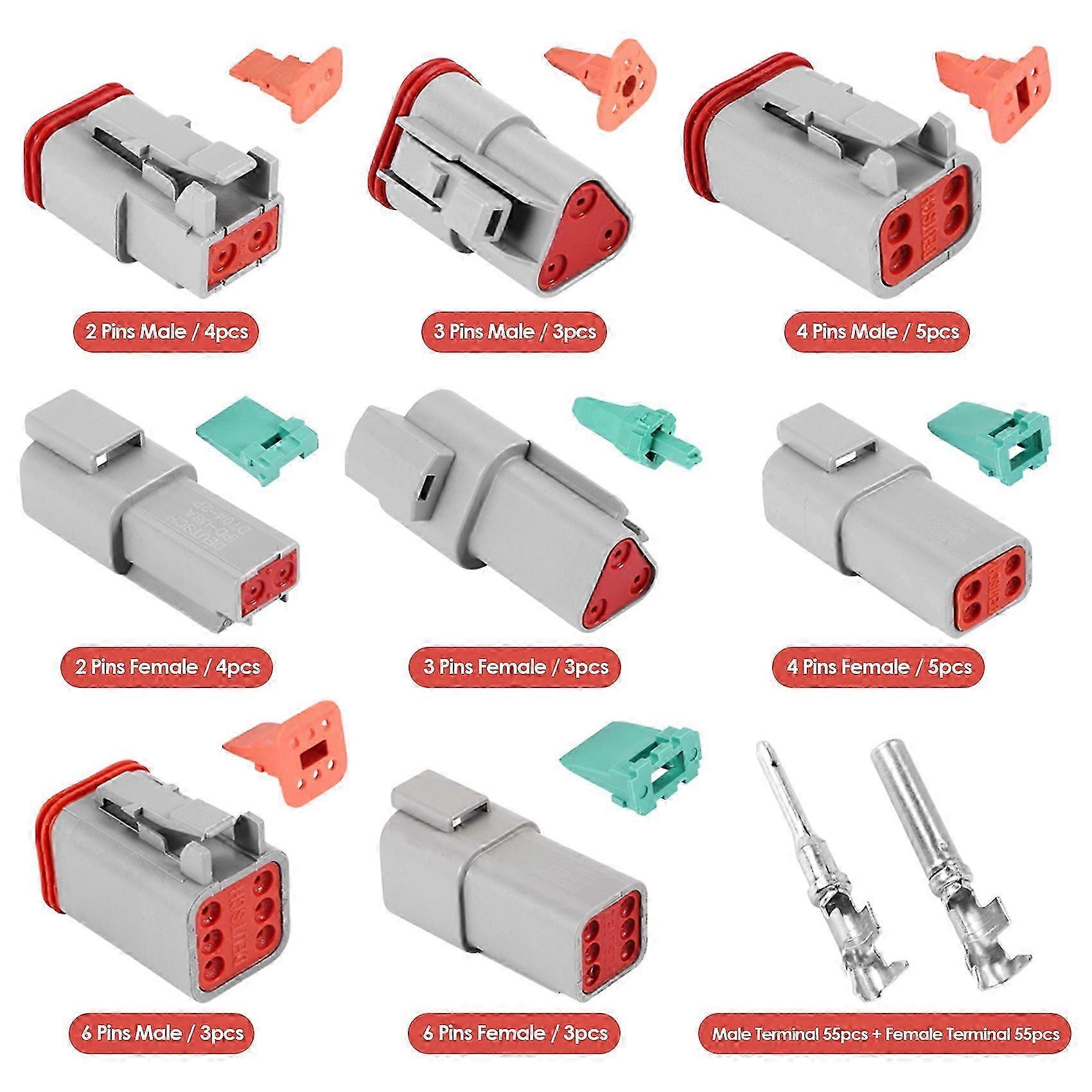 140Pcs Deutsch DT Series Waterproof Wire Connector Kit DT06-2/3/4/6S DT04-2/3/4/6P Automotive ...