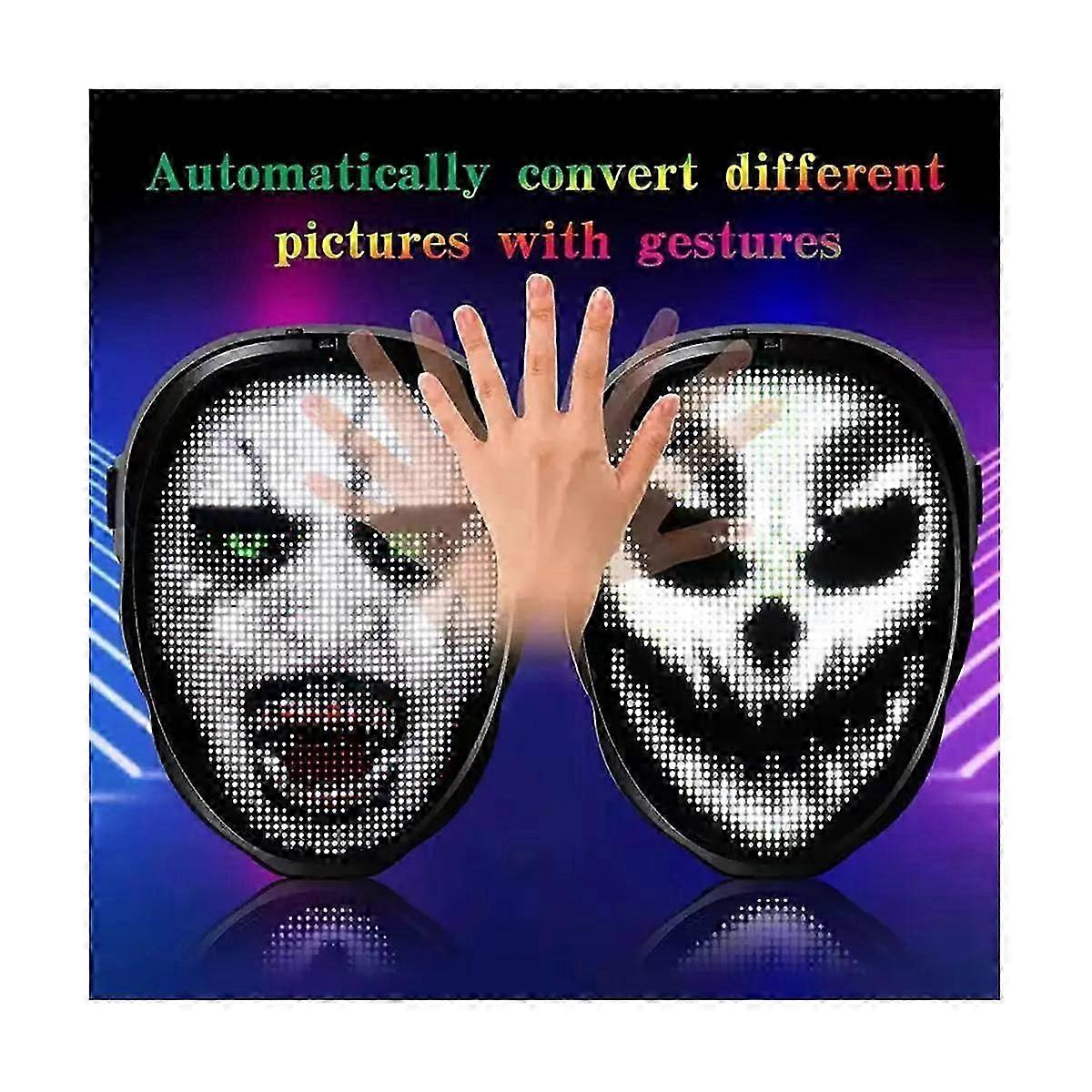Bluetooth LED Lights Up Party Mask Halloween Christmas DIY Animation ...