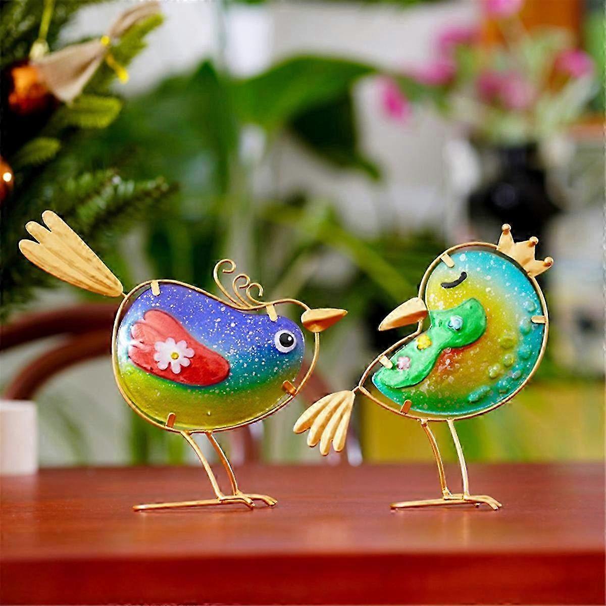 Set of 3 Funny Metal & Glass Bird Decor - Whimsical Indoor & Outdoor ...