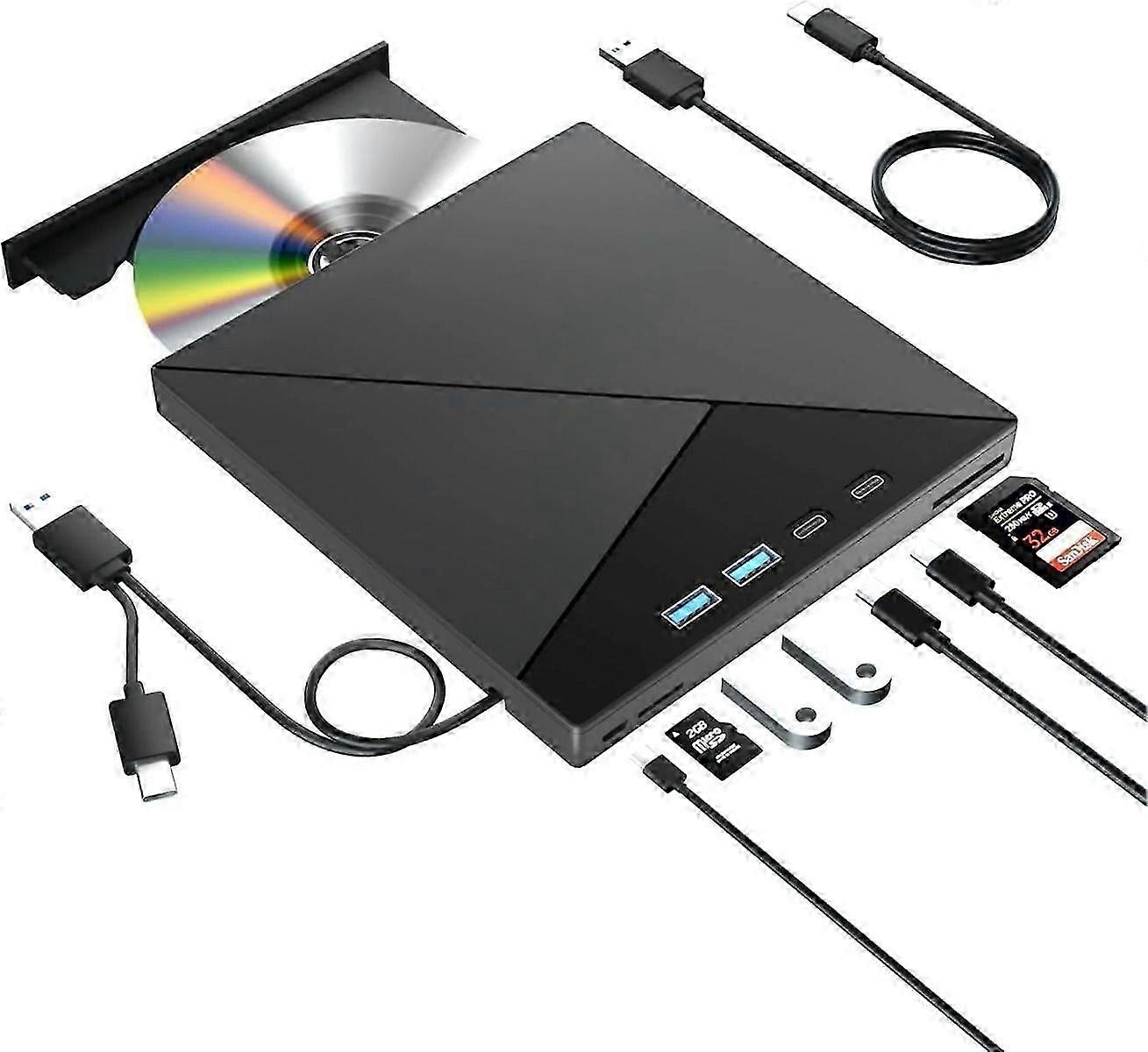 7 in 1 External Blu Ray Drive, 4k Blu Ray Burner with USB 3.0 Type-C ...