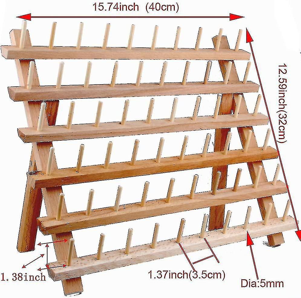 60-spools Wooden Thread Holder Sewing And Embroidery Thread Rack And ...