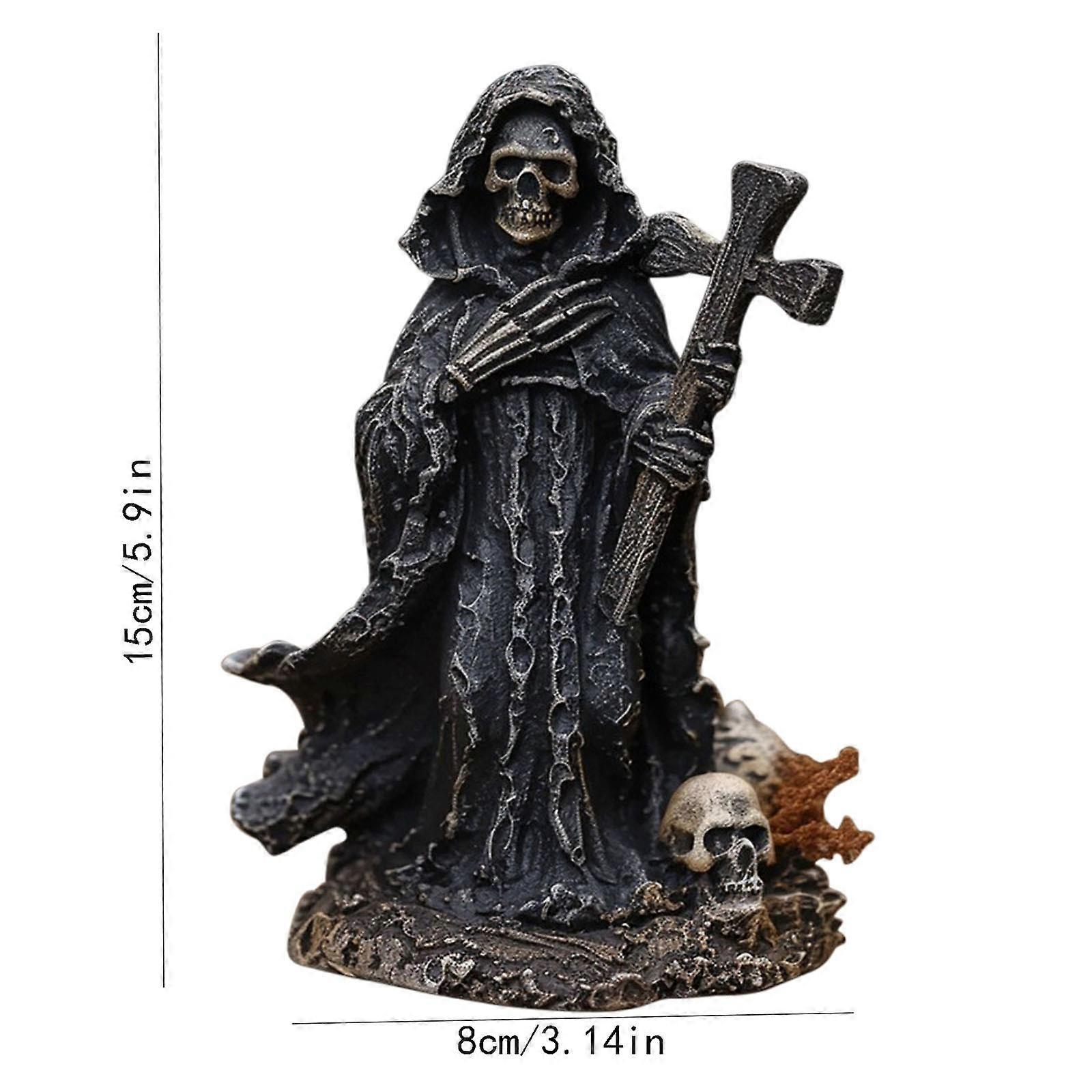 Grim Statue Holding Santa Muerte Statue Gothic Decor Figurine Resin ...