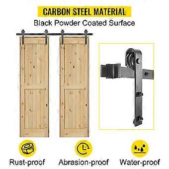 VEVOR 5FT-18FT Classic Rail Sliding Barn Door Black Double Doors Single ...