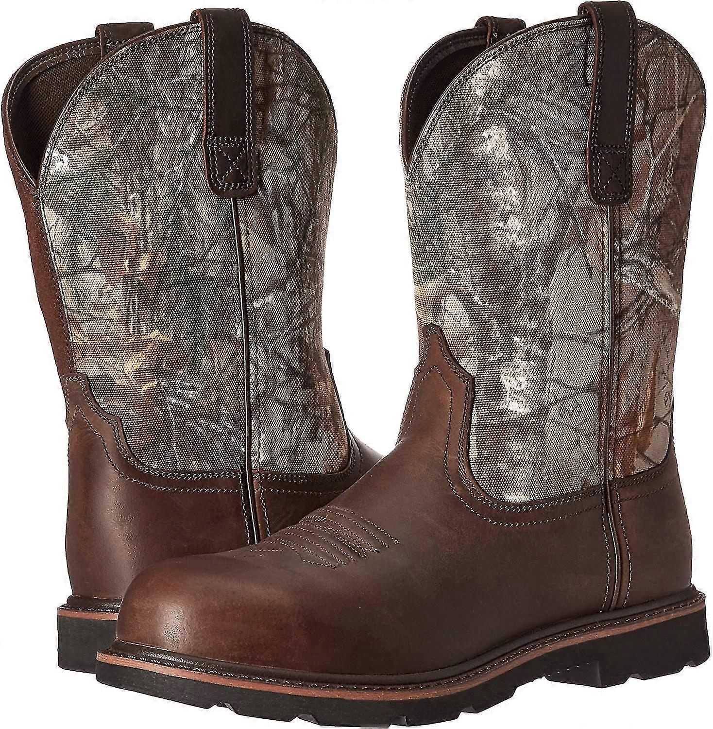 Wide square waterproof work men's leather countryside work boots ...