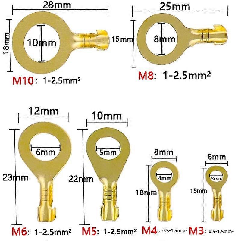 150 Ring Cable Lug M10 M8 M6 M5 M4 M3 Ring Cable Lug Set Brass Cable ...