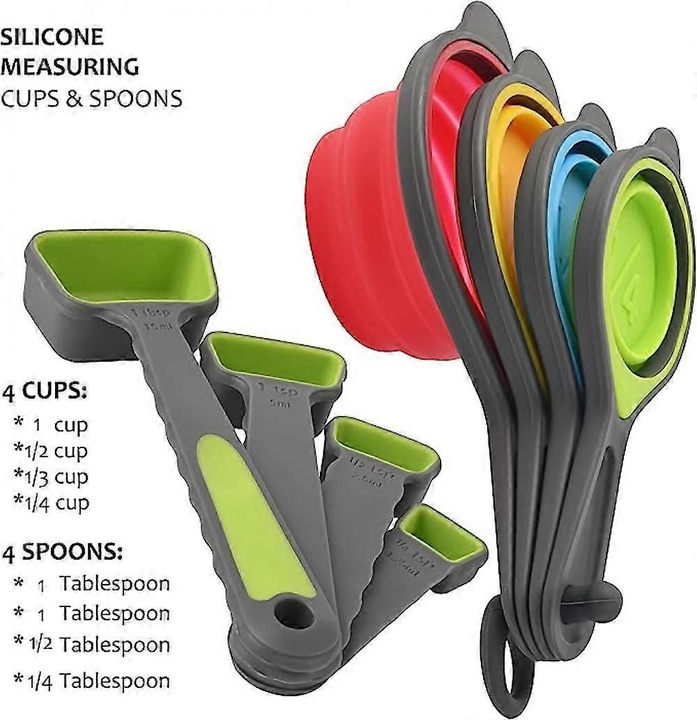 Measuring Cups and Spoons Set, Silicone Collapsible Measuring Cups, 8 Piece Kitchen Dry Camping ...