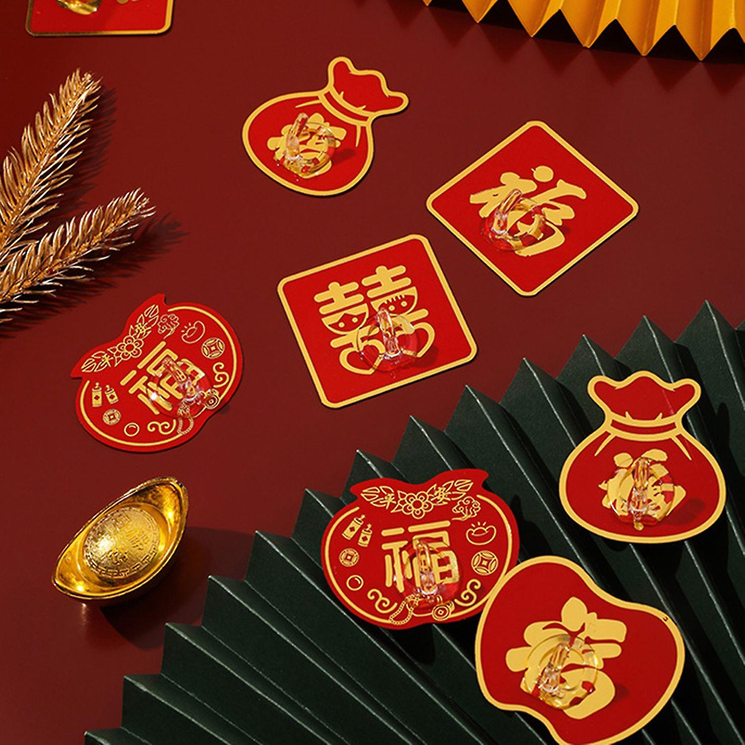 10Pcs Square Lucky Bag Shape Chinese Characters Print Wall Hooks ...