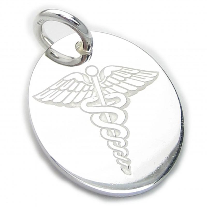 Oval Medical Alert Disc Sterling Silver Large Charm Pendant .925 X 1 ...