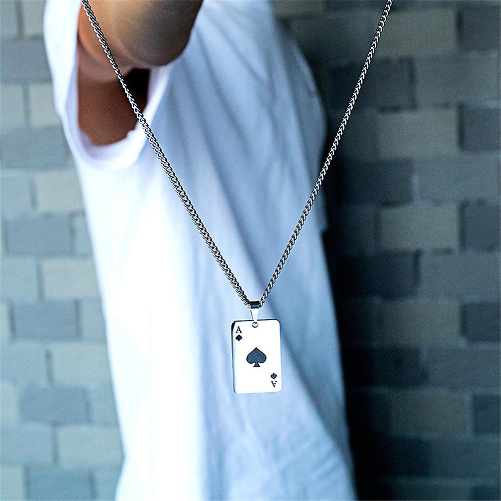 Stainless Steel Poker Card Ace Of Spades Pendant Chain Necklace For ...