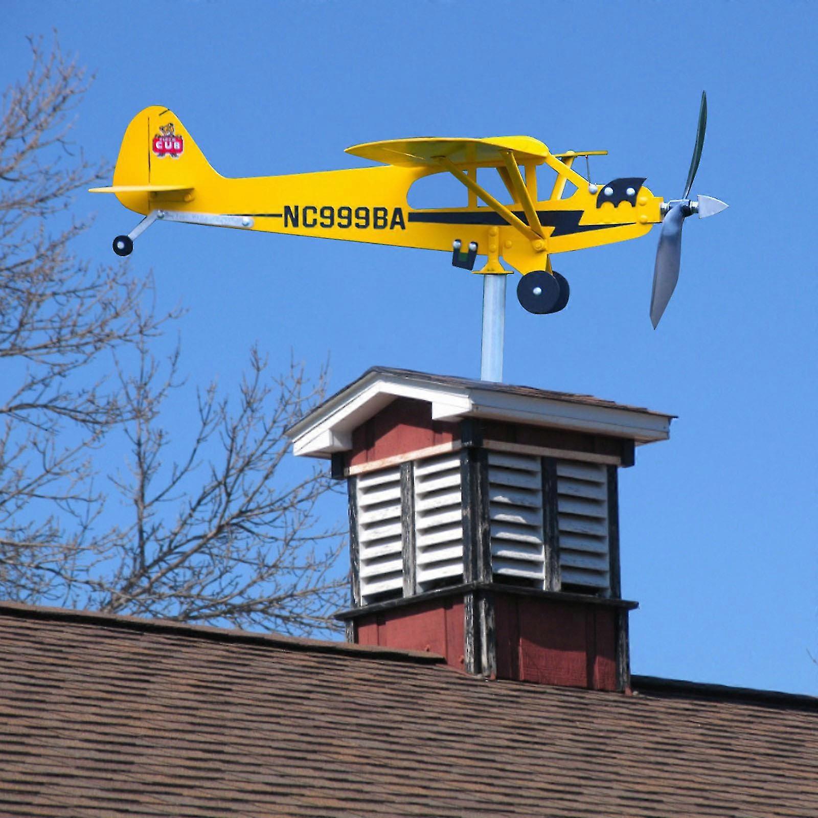 Garden Decorations 3d Piper J3 Cub Wind Spinner Plane Metal Airplane ...