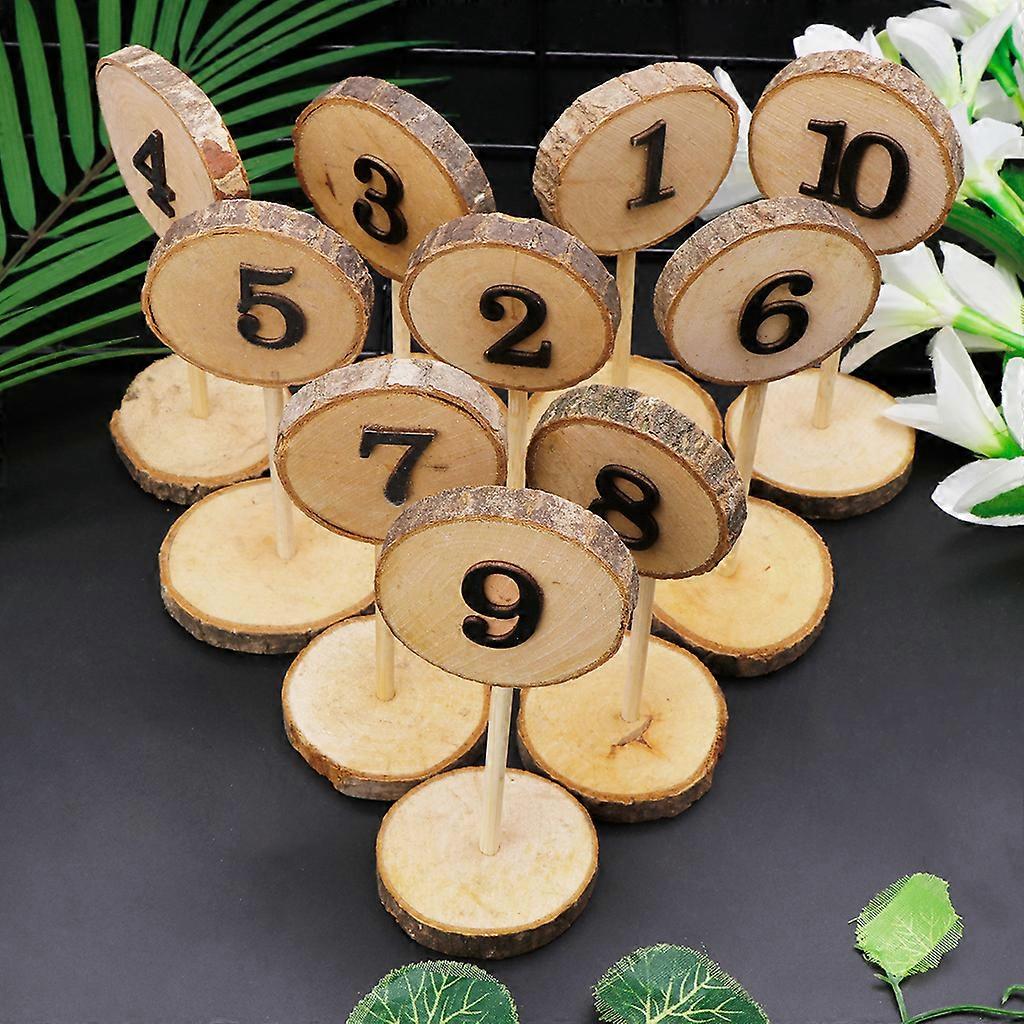 1-10 Rustic Wood Table Numbers Slices Stick Stand Base for Seat Cards ...