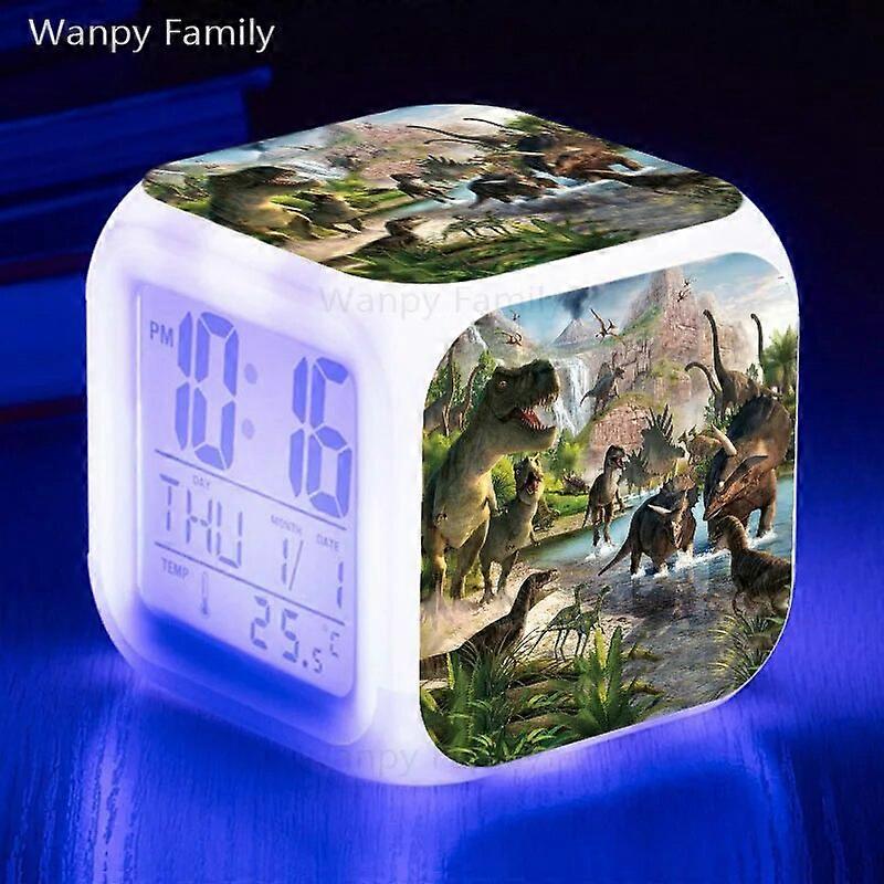 Jurassic Dinosaur Alarm Clock 7 Color Glowing LED Digital Alarm Clocks ...