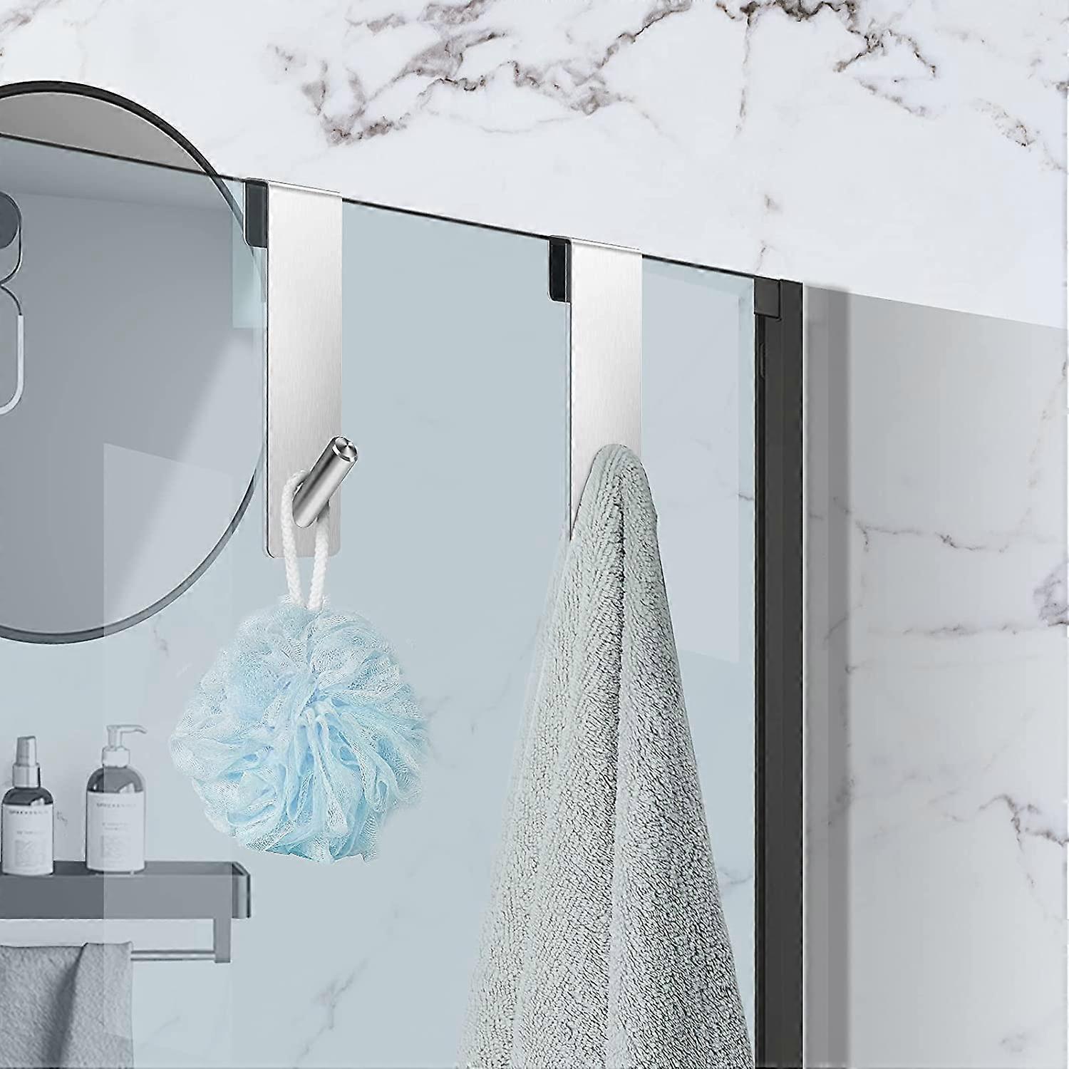 4pcs Shower Door Hooks, Stainless Steel No Drilling Towel Hanger Hooks ...