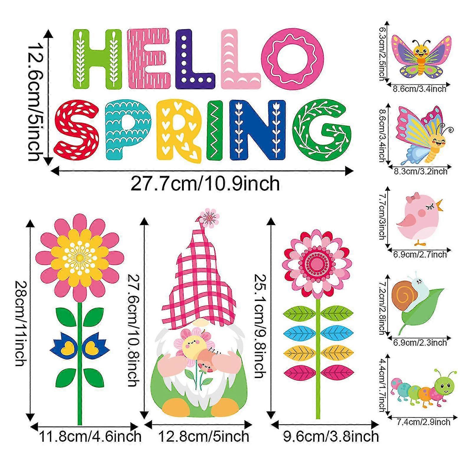 9 Sheets Double-sided Pvc Flowers Butterfly Bees Birds Spring Window ...