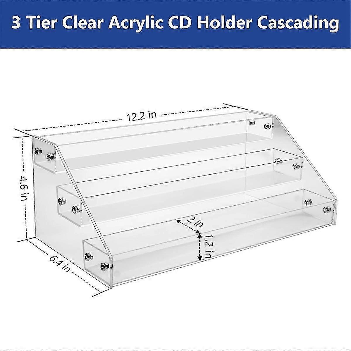 3 Tier Clear Acrylic Cd Holder Cascading Cd Storage Rack | Fruugo UK