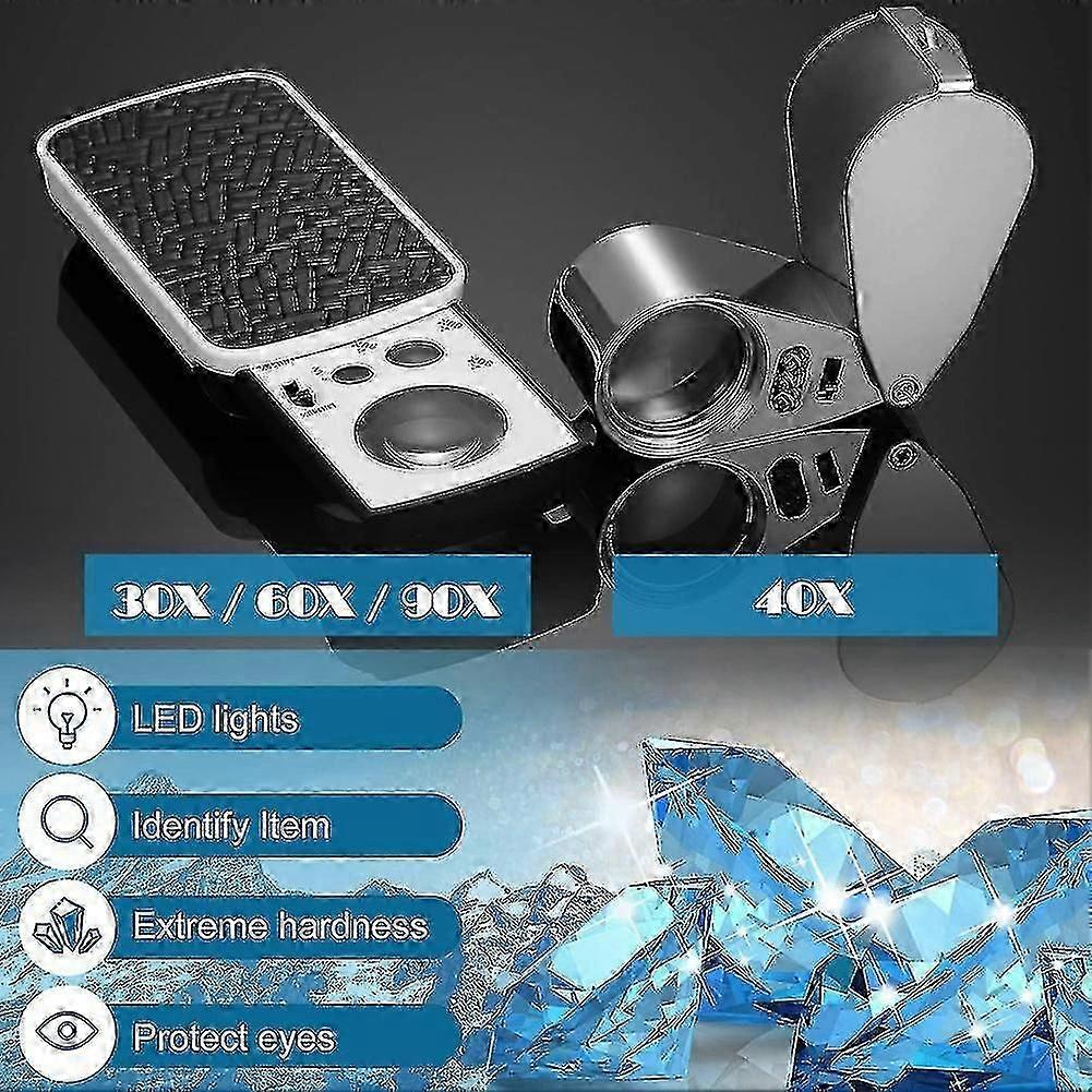 2 Pack Jewelry Loupes 30x 60x 90x Illuminated Loupe Magnifier Jewelers ...