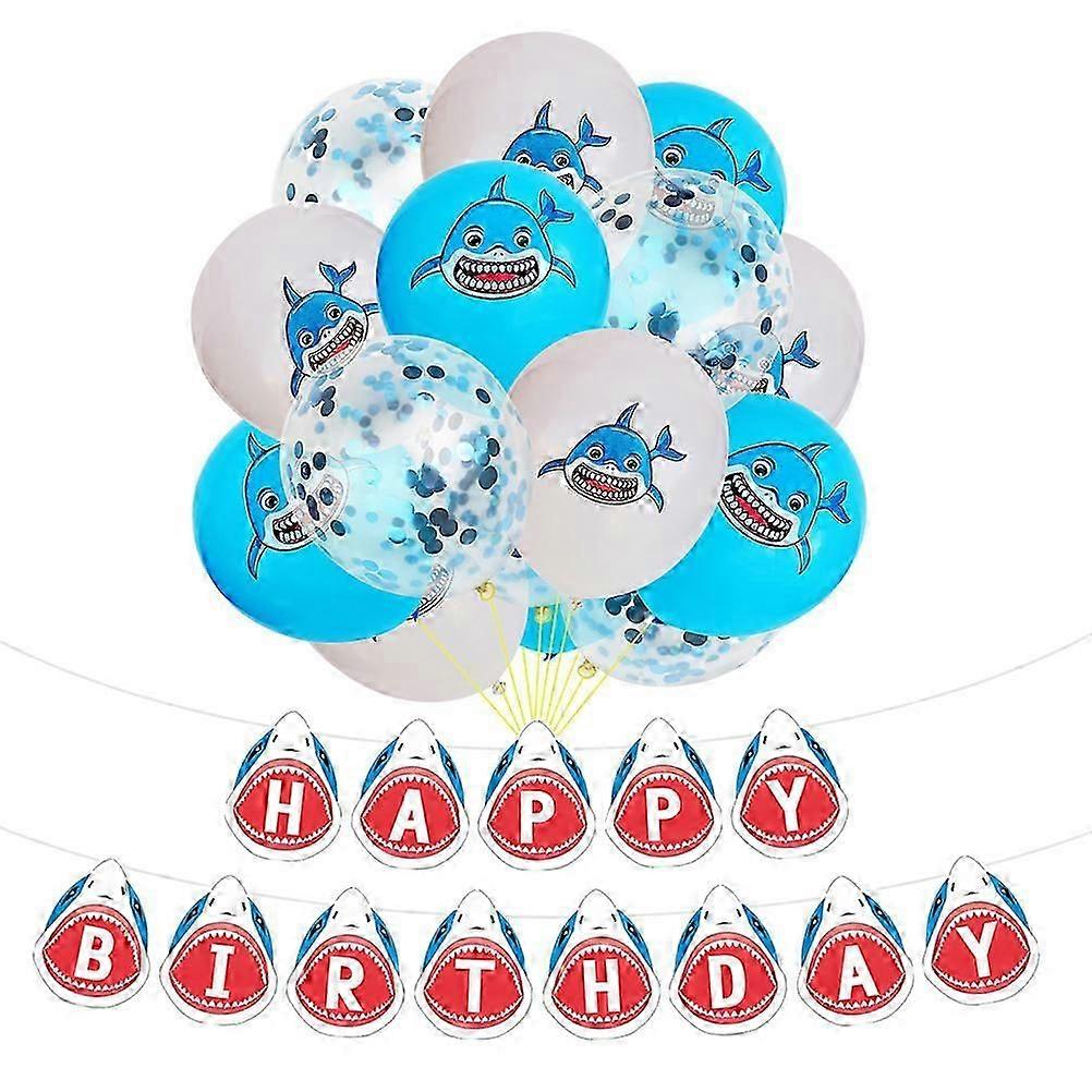 16pcs/set Shark Themed Party Balloons Kit with Shark Banners Set for ...