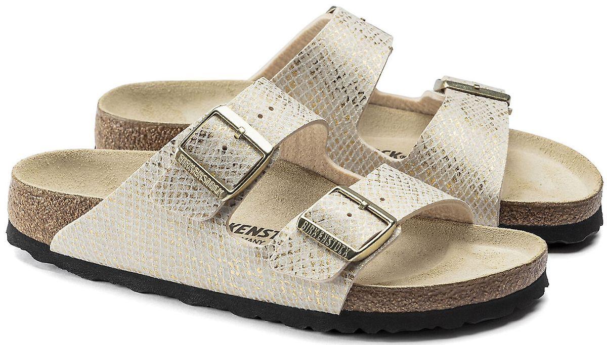 Birkenstock Arizona MF Shiny Python Eggshell Narrow Womens Sandals ...