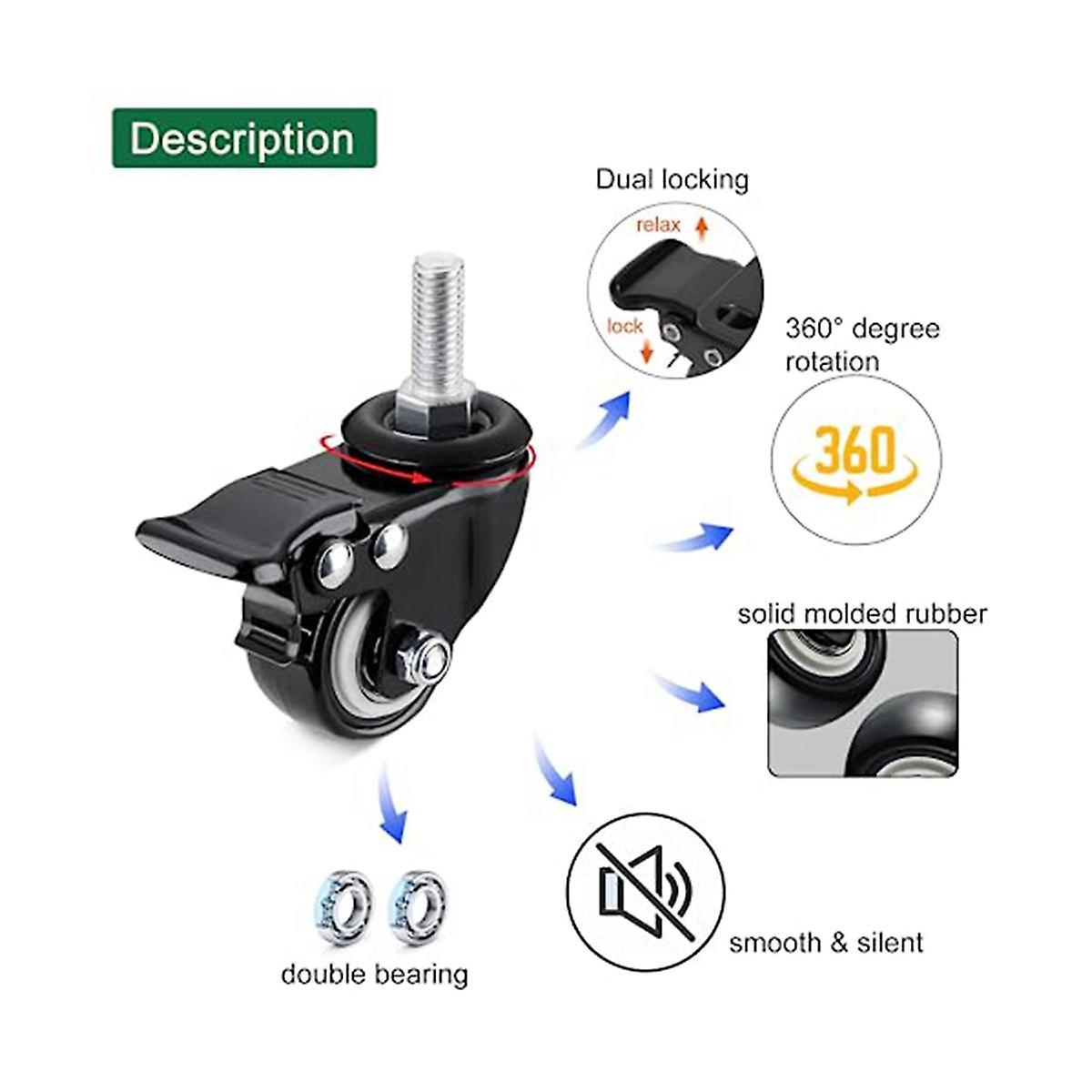 Casters Wheels, Casters Set of 4 Heavy Duty - Threaded Stem Mount (5 ...