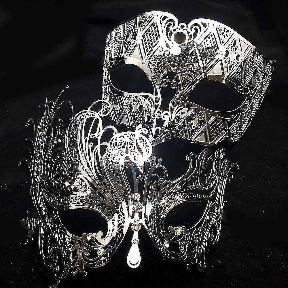 Silver Metal Filigree Cut Couple Venetian Mask Wedding Ball Mask ...
