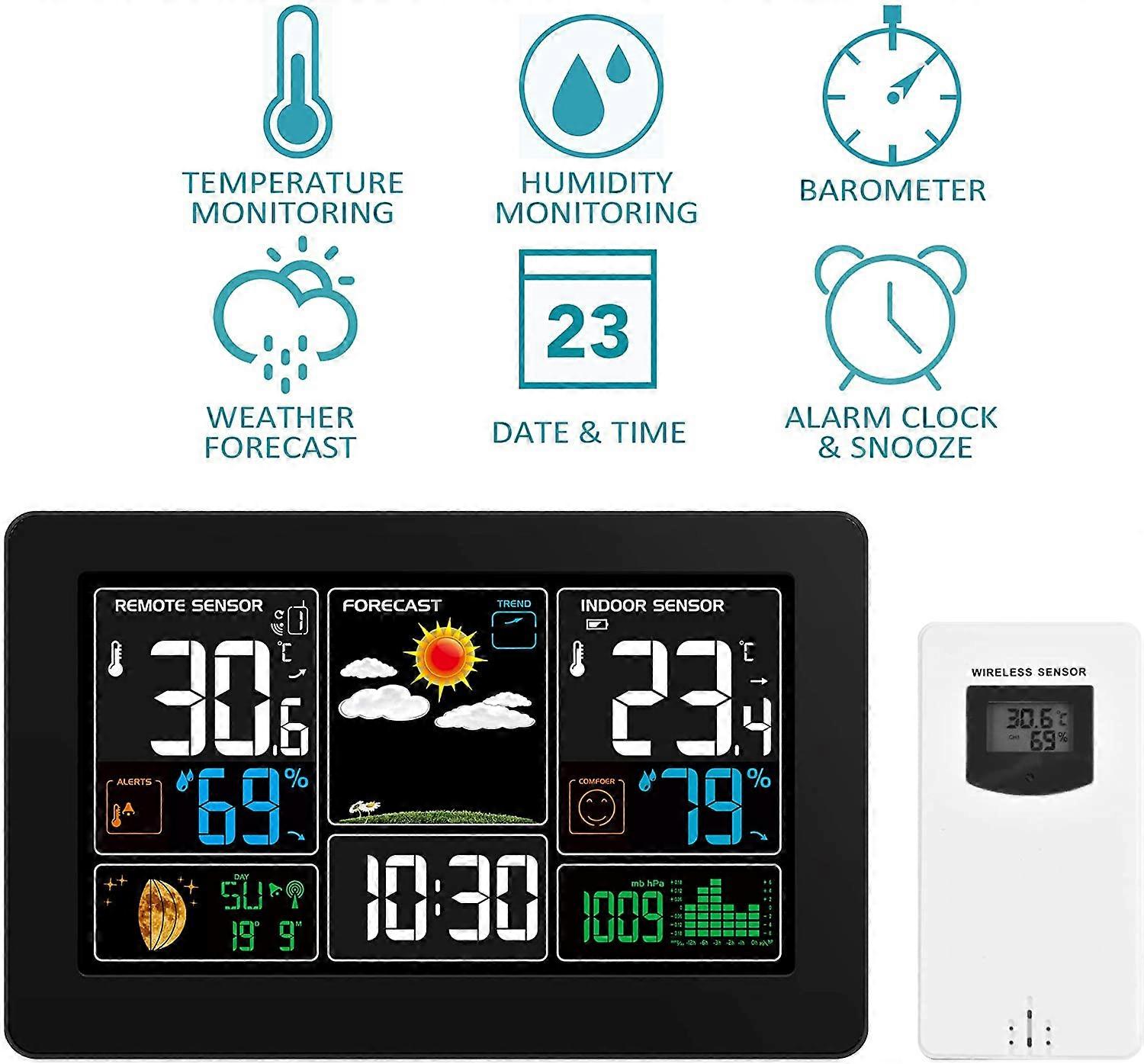 Weather Station with Outdoor Indoor Sensor, MSF Wireless Digital Alarm ...