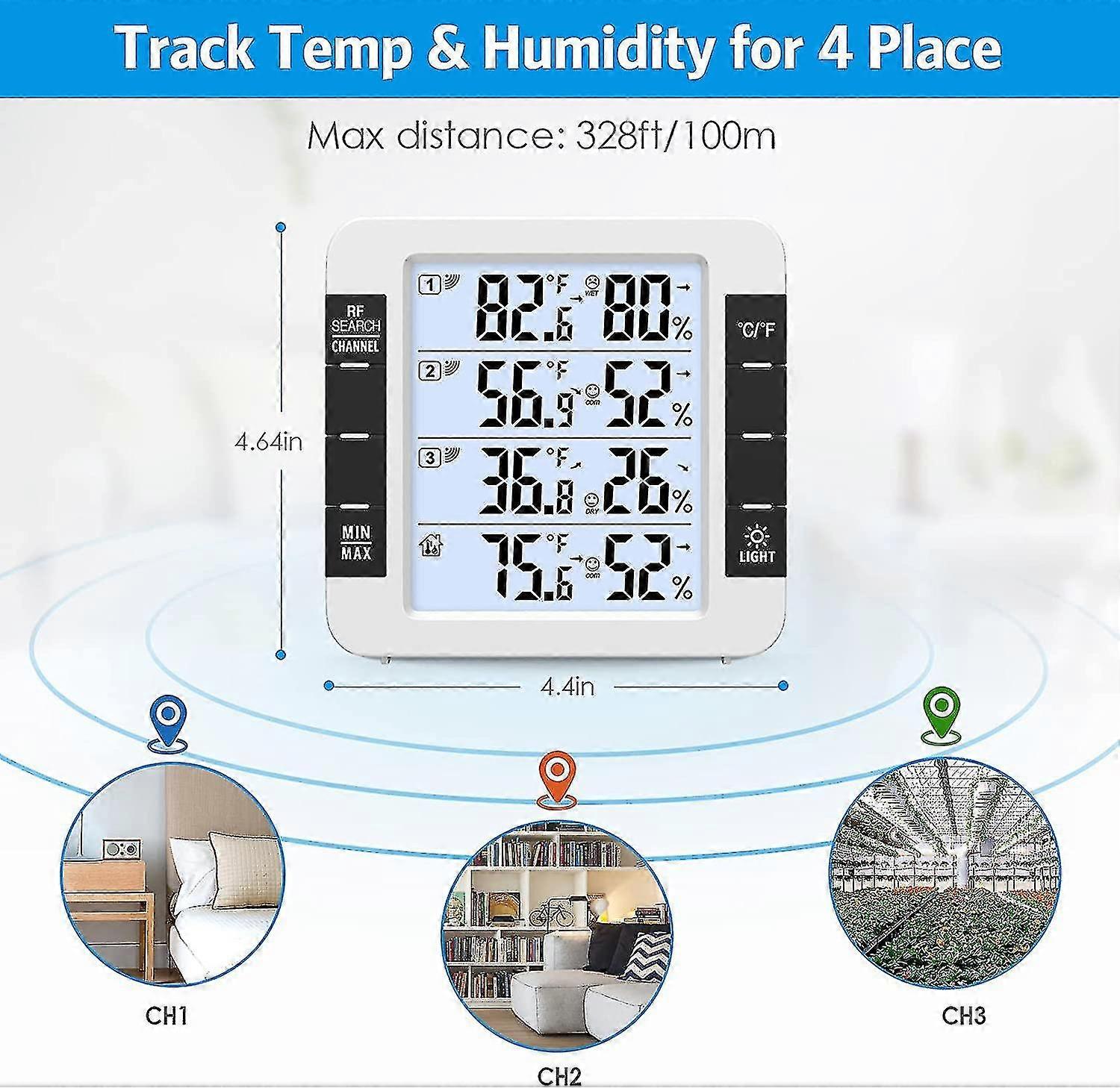 Indoor Outdoor Thermometer, Connected Thermometer With 3 Wireless ...