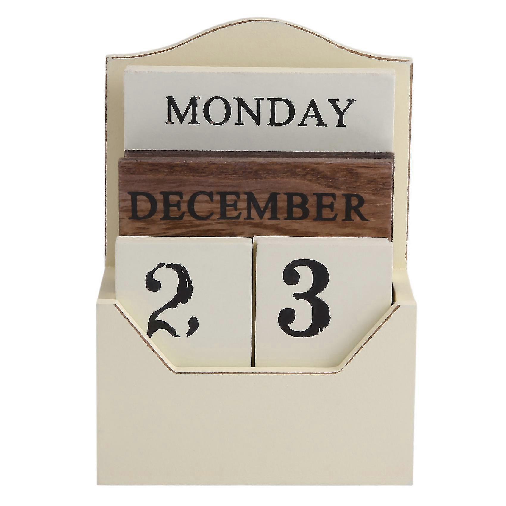 Wood Desk Calendar Retro Vintage Wood Block Perpetual Calendar Wooden ...