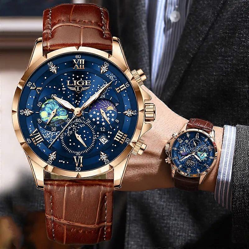 New LIGE Watches Mens Top Brand Luxury Casual Leather Quartz Men's ...