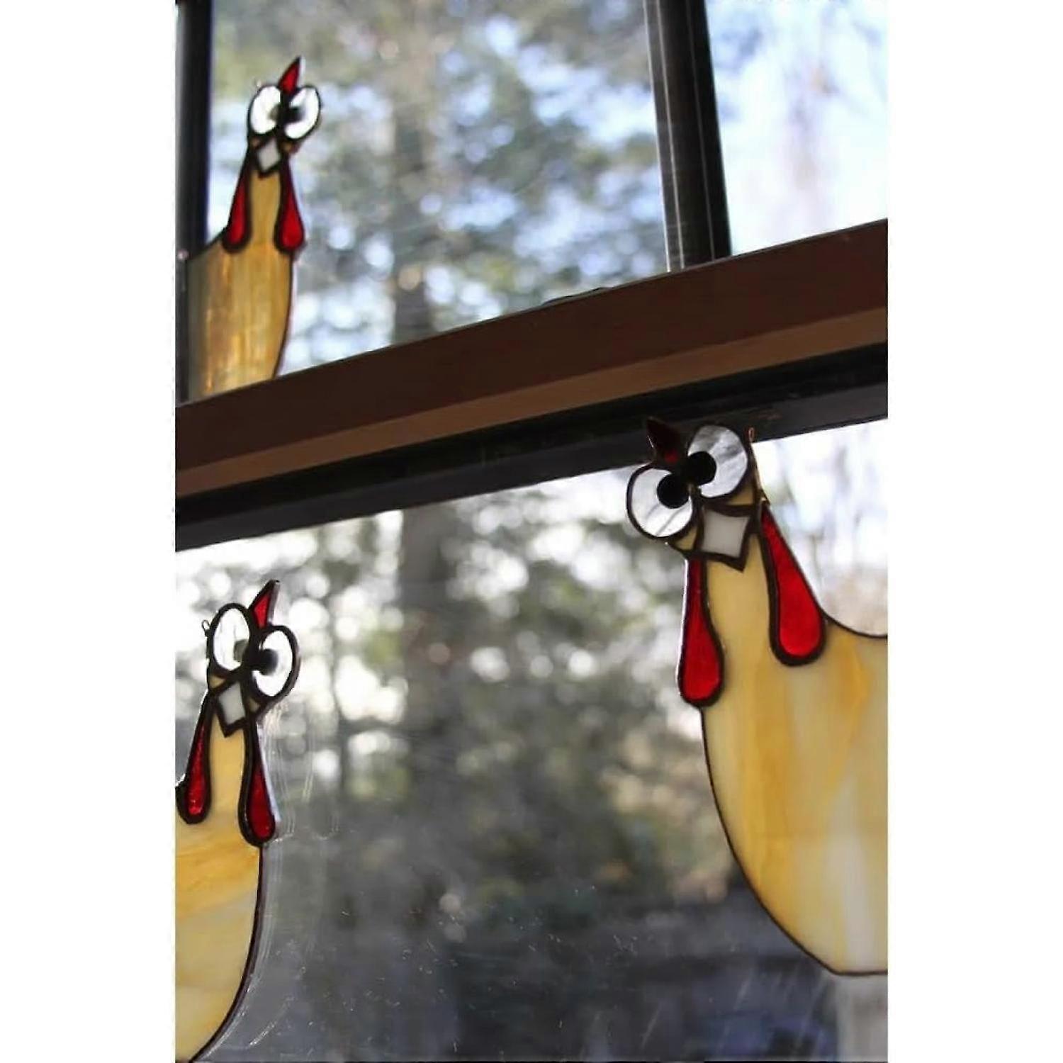 Generic Funny Rooster Stained Glass Bird Window Corner Decor,Rooster ...