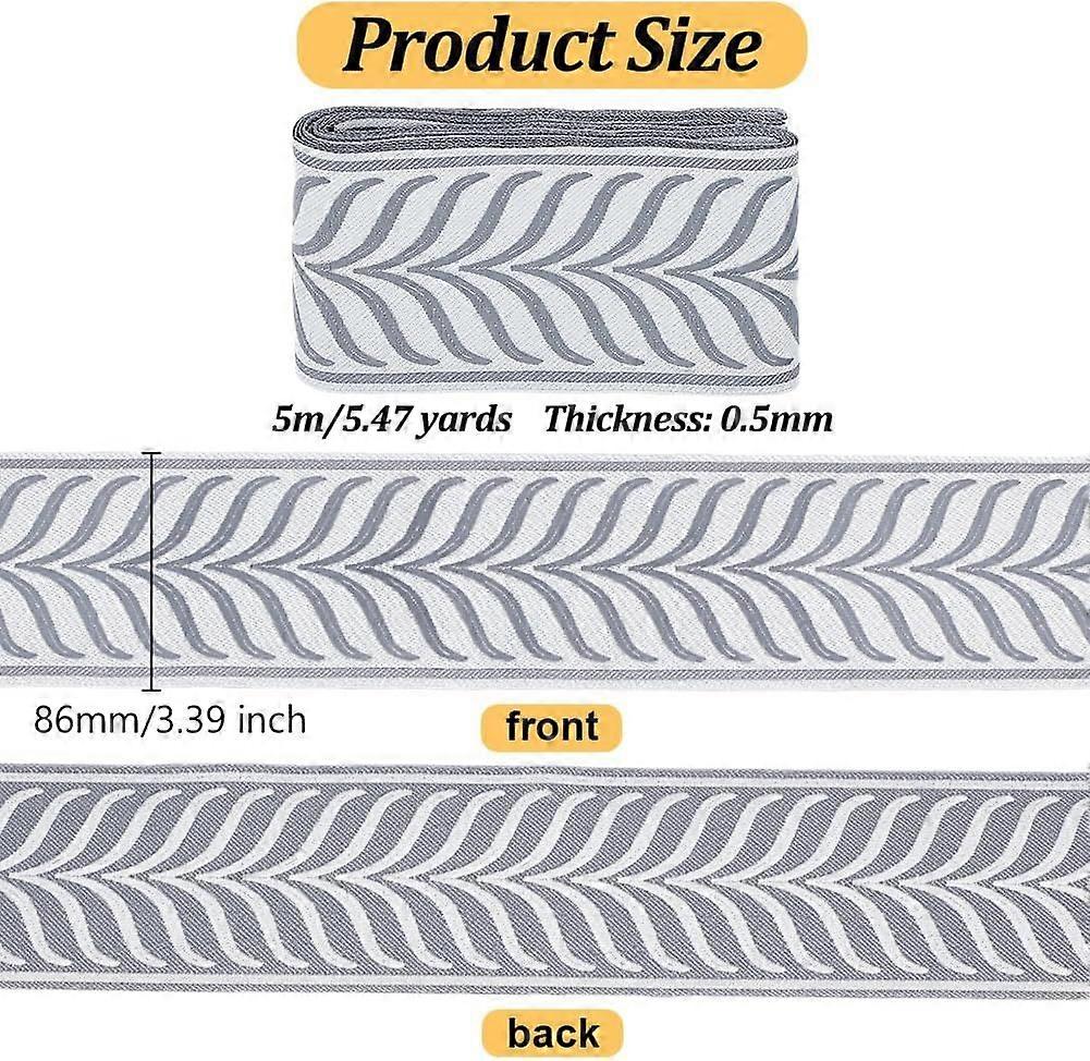 5m/5.5 Yards Gray Jacquard Ribbon Trim 3.4 Inch Embroidered Drapery ...