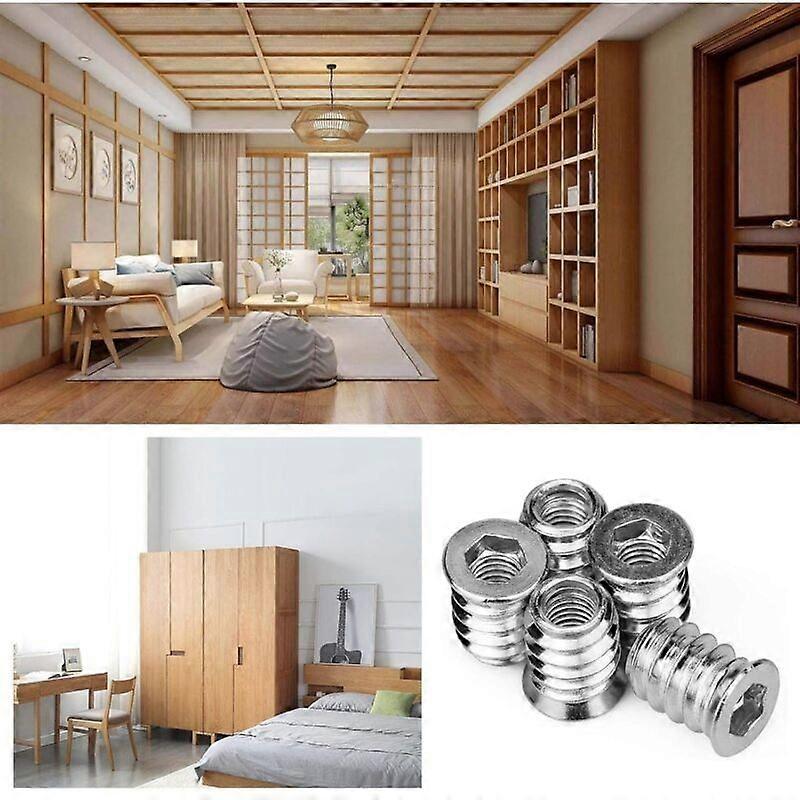 100PCS Wood Threaded Insert Hex Nut M6 x 15mm Zinc Alloy Screw Insert ...