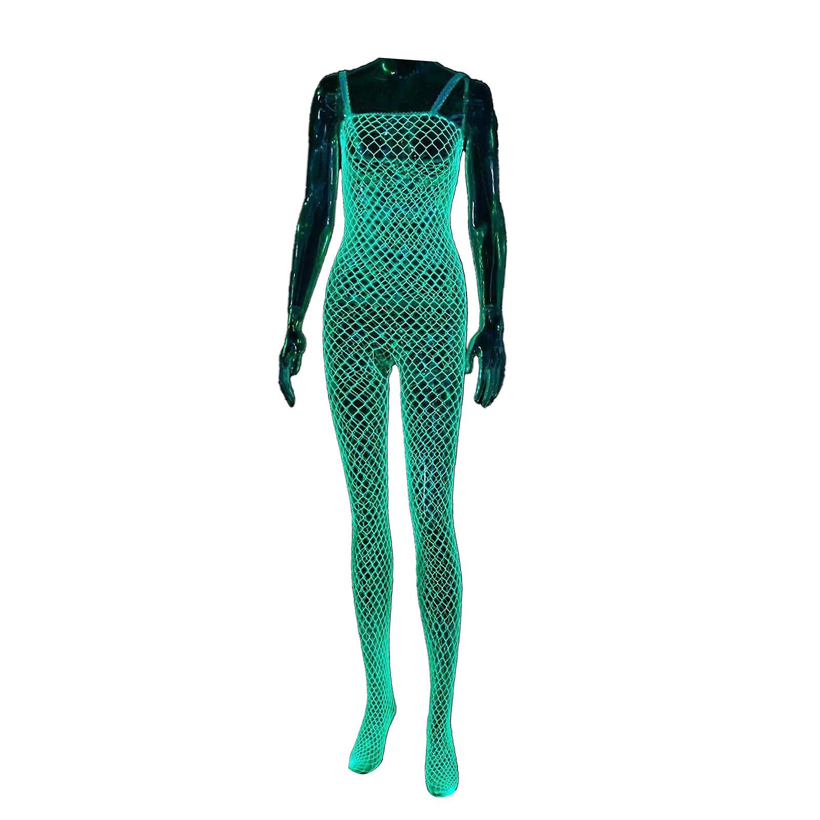 Women Glow In The Dark Fishnet Stockings Bodysuit, Luminous Fishnet ...