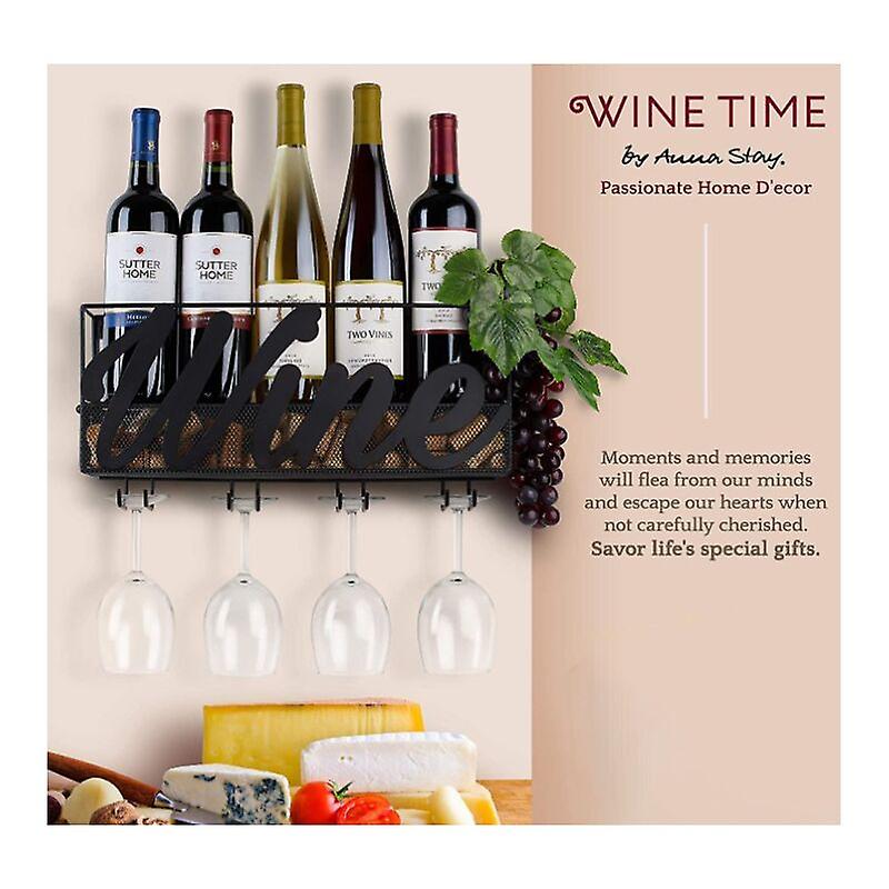 Wrought iron wall mounted wine rack, wrought iron wine rack cup holder ...