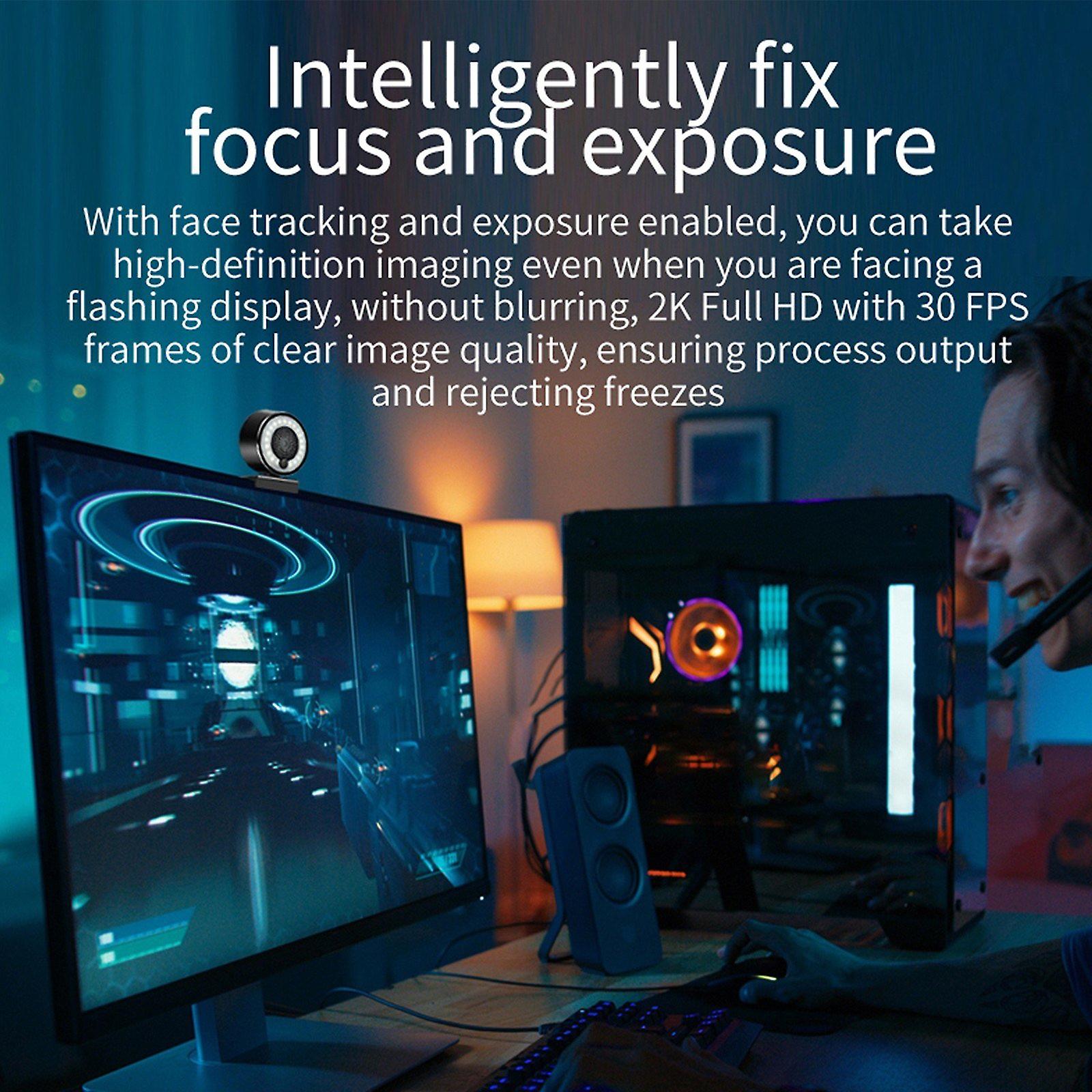 Hd 2k usb webcam auto-focus 5mp pc web camera with ring fill light ...