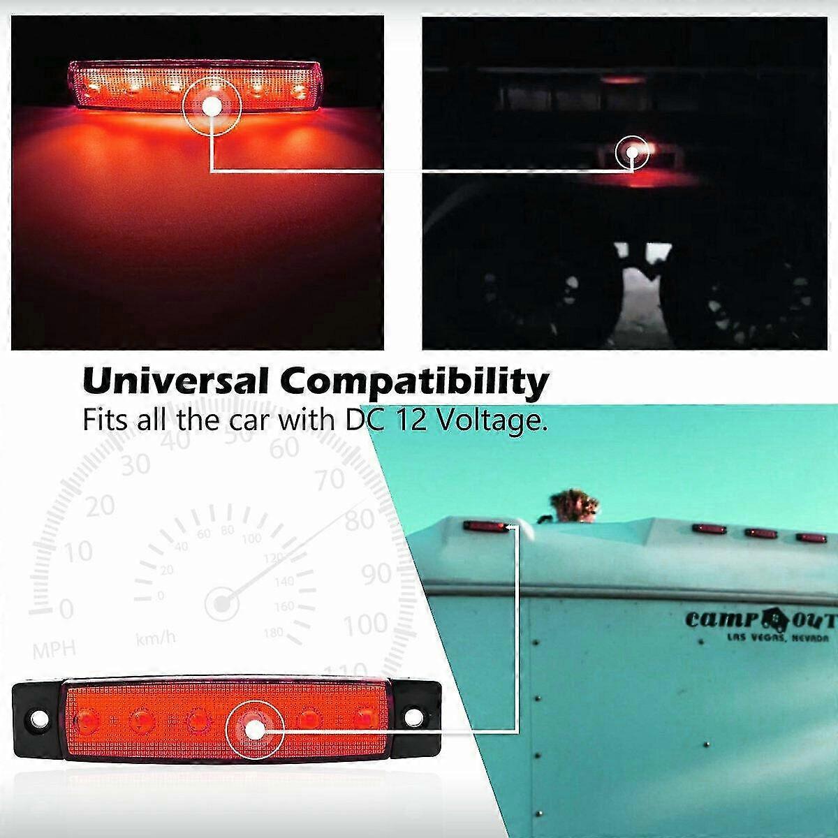 10X 12V LED Red Clearance Side Marker Light Indicator Lamp Strip Truck ...