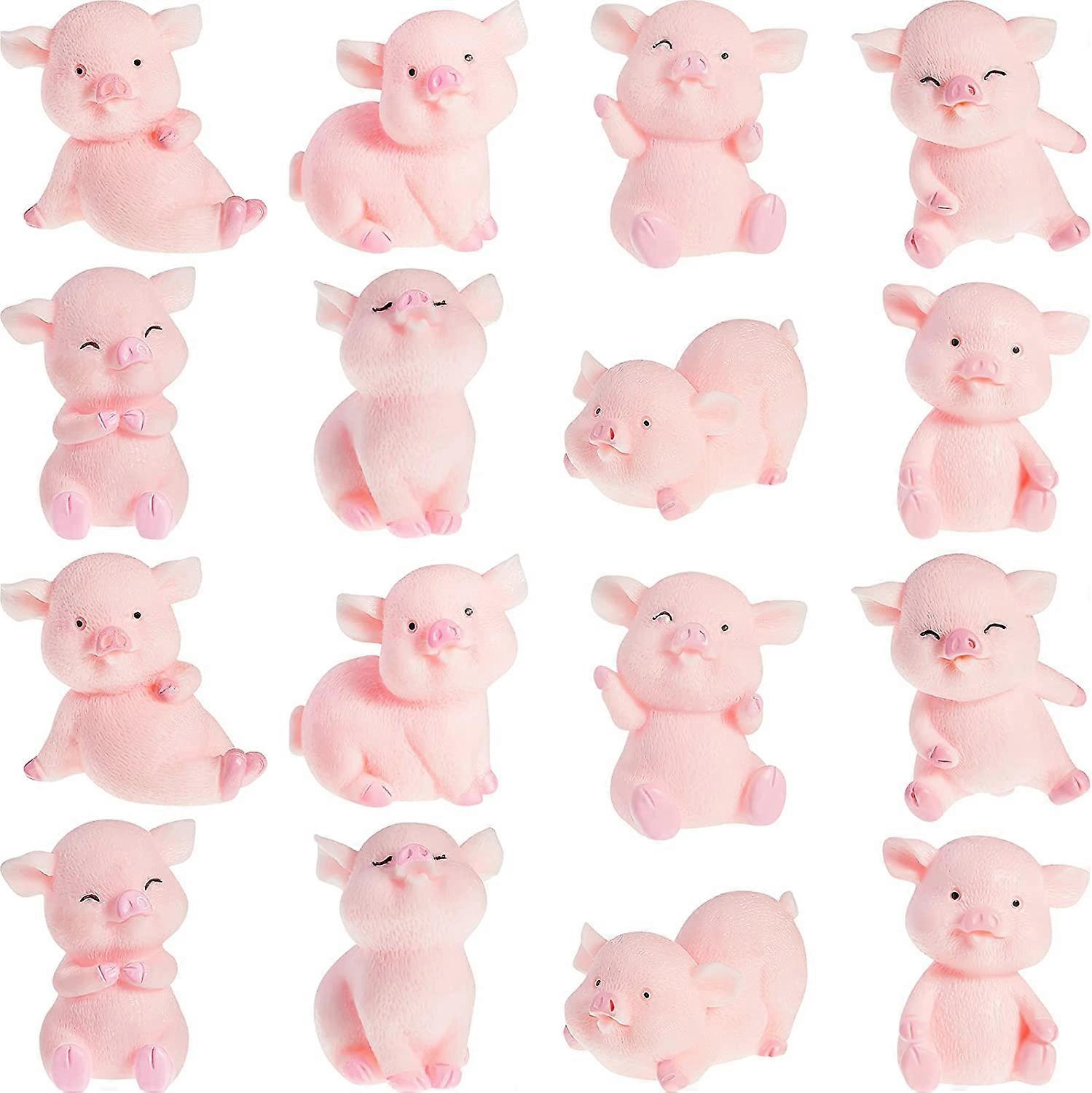 16 Pieces Cute Pink Piggy Toy Figures Miniature Pig Cake Toppers for ...
