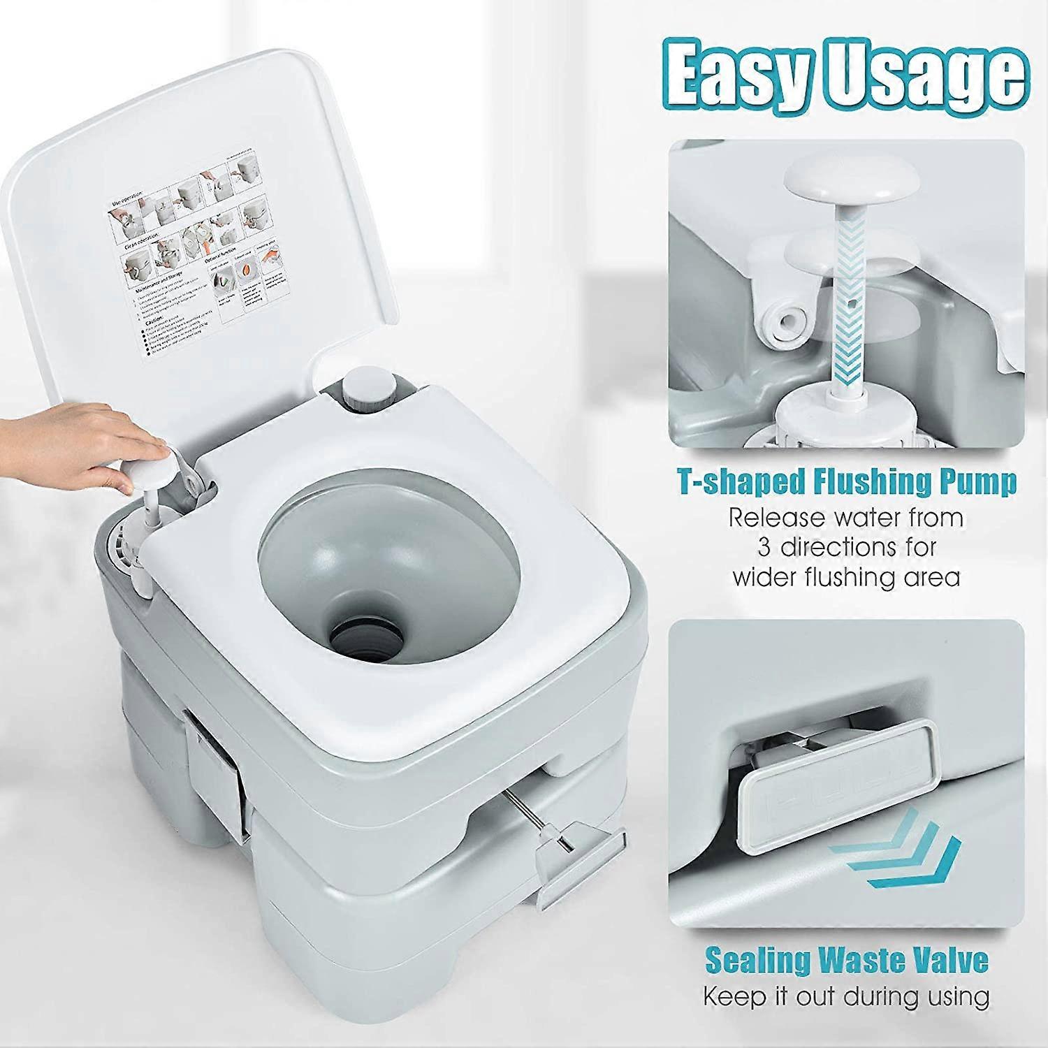 20L Portable Camping Toilet, Outdoor Flushing Toilet with Level ...