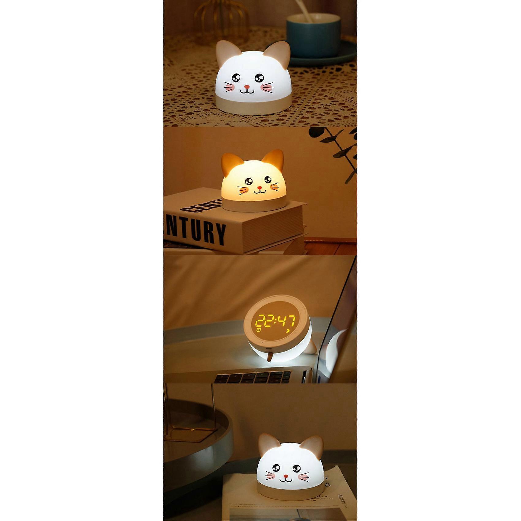 Cute Cat Alarm Clock for Children with 3 Colors LED Lamp Snooze ...