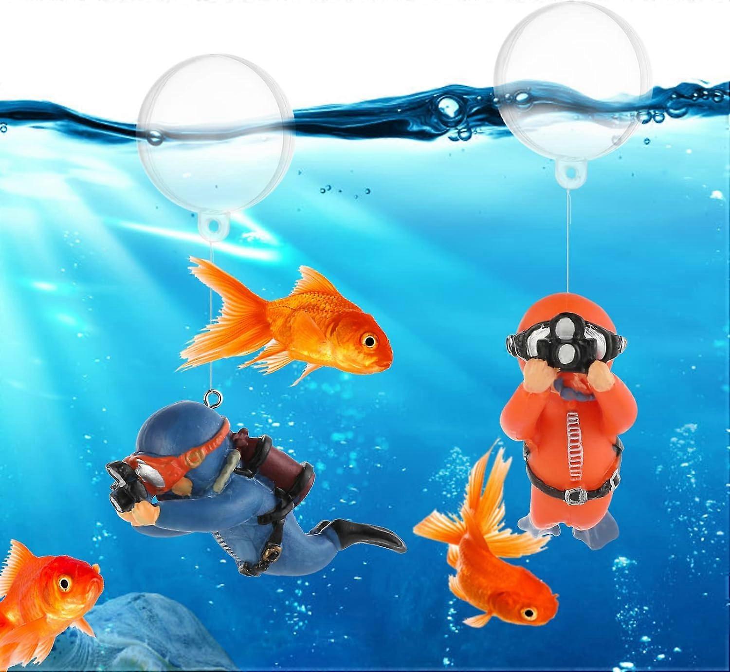 Set of 2 Floating Diver Aquarium Decorations, Floating Device Fish Tank ...