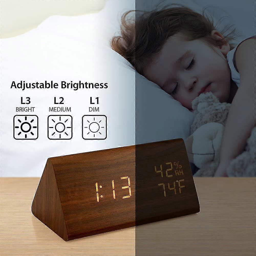 Wooden Alarm Clock, Wood Led Digital Desk Clock, Upgraded With Time ...