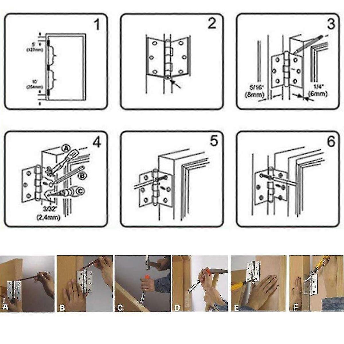 24 Pieces Hinge Stainless Steel Door Hinges With 6 Mounting Holes Small ...