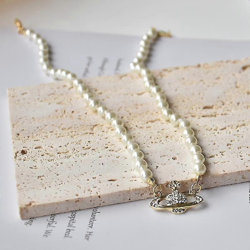 Rhinestone Faux Planet Saturn Pearl Necklace For Women Jewelry, Fake ...