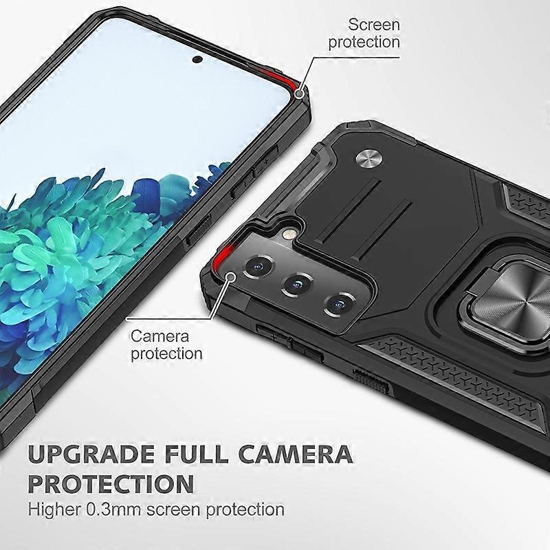 For Samsung Galaxy S21 5G Magnetic Armor Shockproof TPU + PC Case with Metal Ring Holder(Black ...